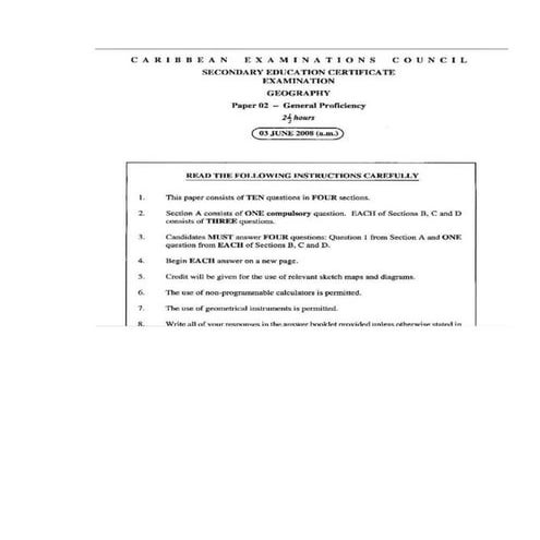 CSEC GEOGRAPHY PAST PAPER- PAPER 2- 2008 | PDF