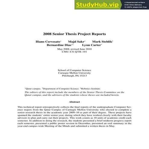 2008 Senior Thesis Project Reports | PDF
