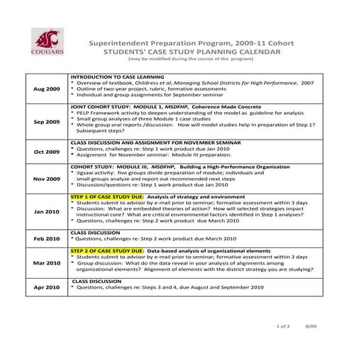 2009 11 Case Study Planning Calendar | DOCX | Educational Assessment ...