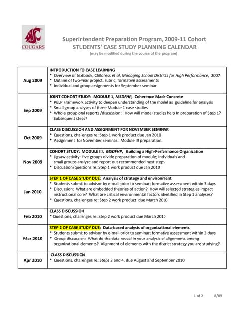 2008 10 Case Study Planning Calendar | DOCX | Educational Assessment ...