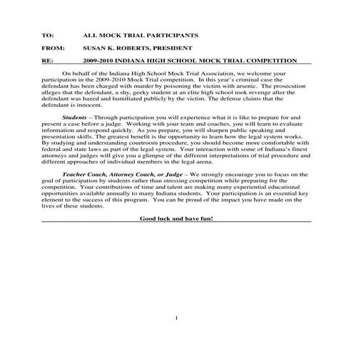 2009 Indiana Mock Trial Case | PDF