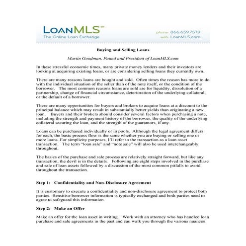 How to Buy And Sell Loans | PDF