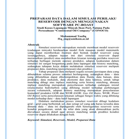 20090809 Simulasi Reservoir J1 | PDF
