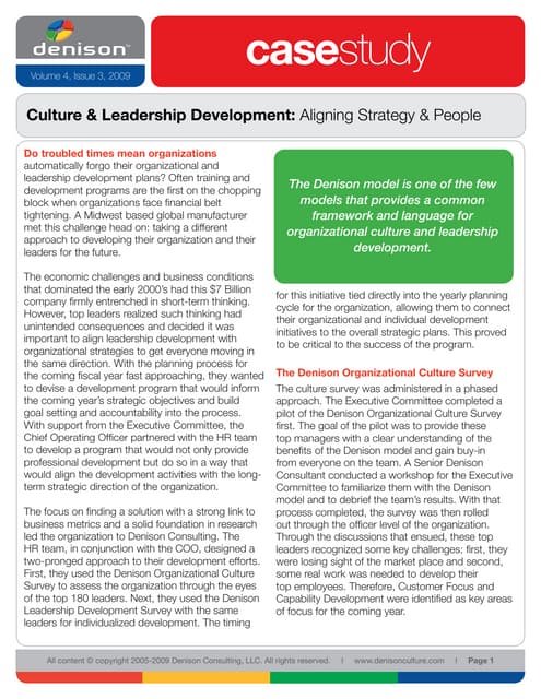 Denison organizational culture model overview | PDF | Business ...