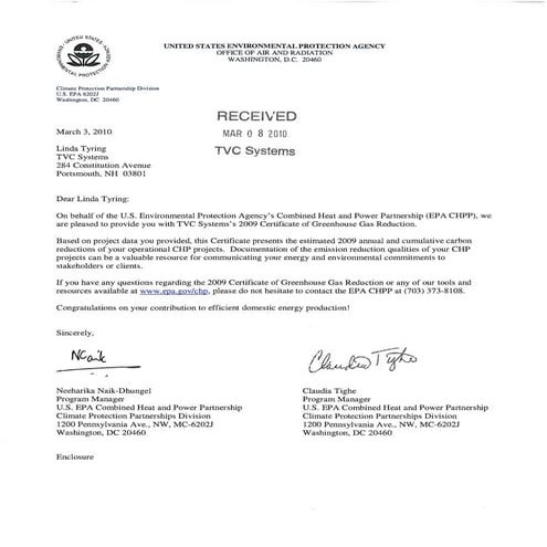 2009 epa cert with cover letter recd 3 8-10 | PDF