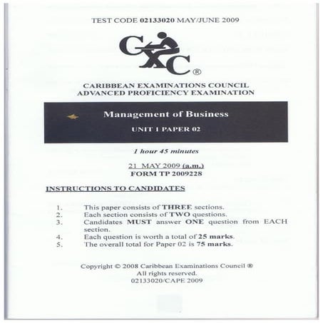 2009 CAPE MoB Unit 1 Paper 2 | PDF