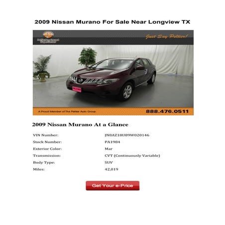 2009 Nissan Murano For Sale Near Longview TX | PDF | Automotive ...