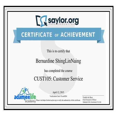 Customer Service Certificate | PDF