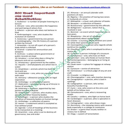 200 most important one word substitution | PDF