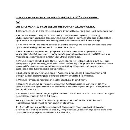 200 POINTS IN SPECIAL PATHOLOGY BY DR EJAZ WARIS | PDF