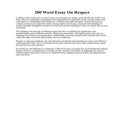 200 Word Essay On Respect. Online assignment writing service. | PDF