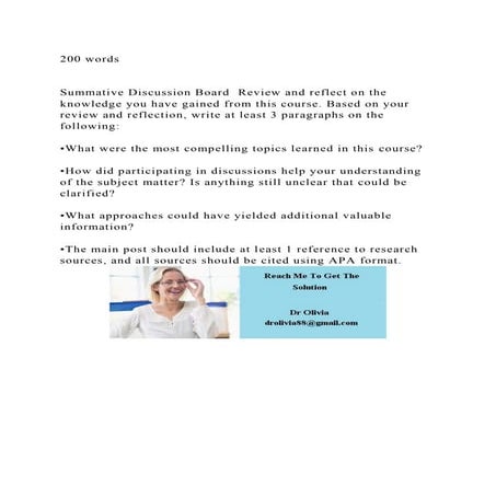 200 wordsSummative Discussion Board Review and reflect on the | DOCX