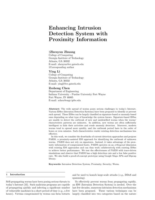Enhancing Intrusion Detection System With Proximity Information Pdf