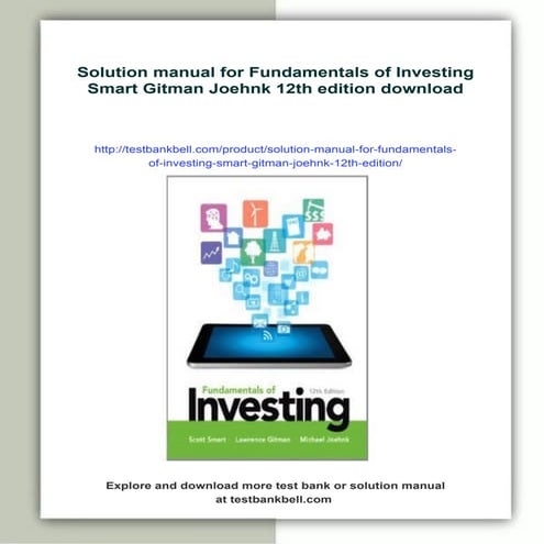Solution manual for Fundamentals of Investing Smart Gitman Joehnk 12th ...