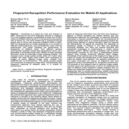 (2010) Fingerprint recognition performance evaluation for mobile ID applications | PDF