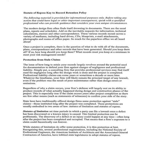 Statute of Repose to Record Retention Policies | PDF