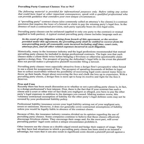 Prevailing Party Contract Clauses | PDF