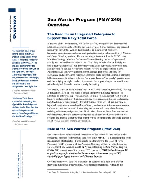 Sea warrior program (peo-eis pmw 240)
