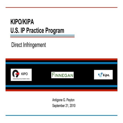 KIPO/KIPA Presentation: Direct Infringement (2010) | PPT