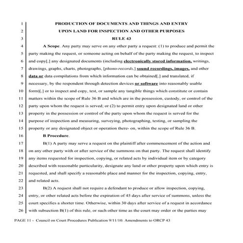 2010 09 11 Published Proposed Changes To Rule 43 (E Discovery) | PDF