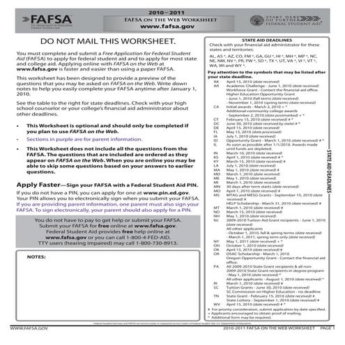 2010-11 FAFSA on the Web Worksheet | PDF