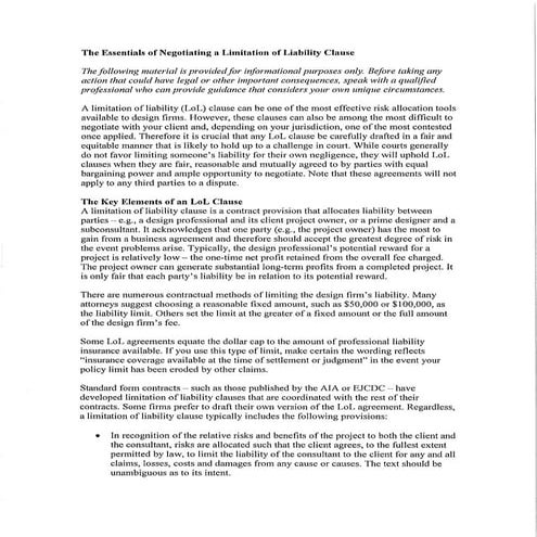 The Essentials Of Negotiating a Limitation Of Liability Clause | PDF