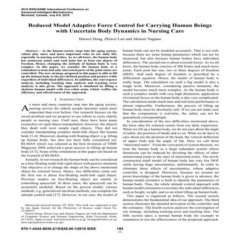 Reduced Model Adaptive Force Control for Carrying Human Beings with ...