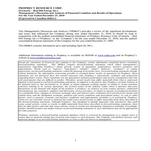 2010 annual md&a & audited financial statements | PDF