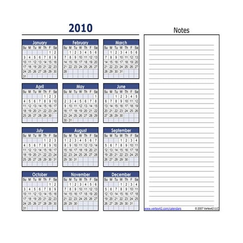 2010 Calendar 161 | XLS