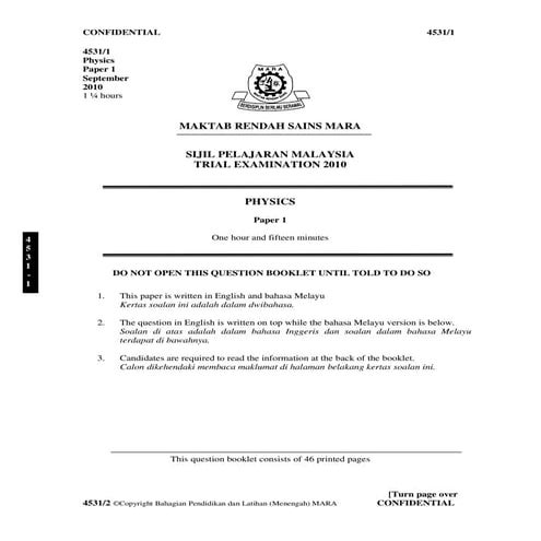 Physics 1-2010 MRSM | PDF