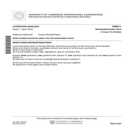 LITERATURE PAPER 1 | PDF