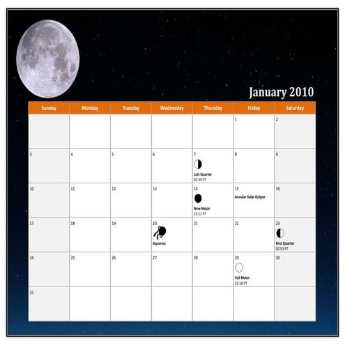 2010 Lunar Calendar (Pacific Time | PPT