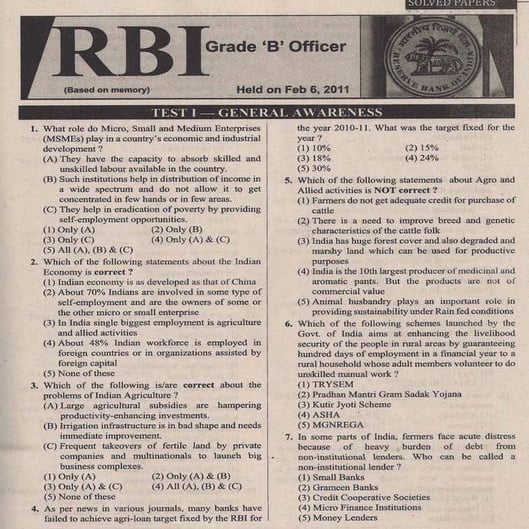 2010 rbi grade b paper feb 6th 2011 | PDF