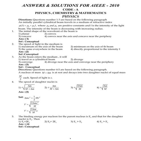 2010 sri chaitanyas_aieee_solution_key | PDF