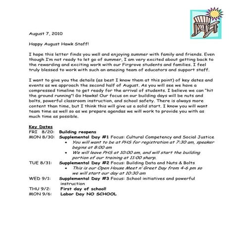 2010 summer letter to staff char krause | PDF