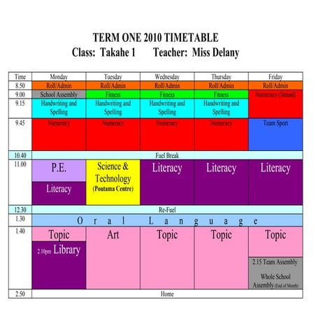 2010 Timetable | DOC