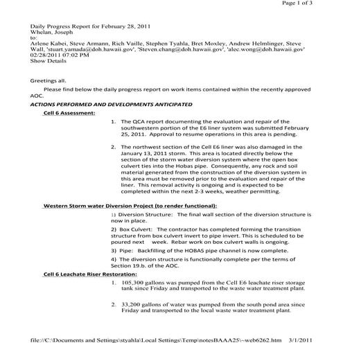 Feb. 28 Waste Management Daily Progress Report | PDF