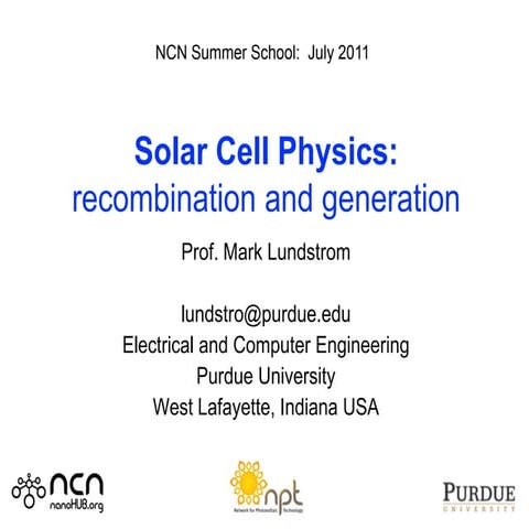 Solar Cells Lecture 2: Physics of Crystalline Solar Cells | PDF