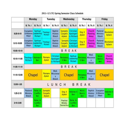 LTCi Timetable: 2011-12 semester 2 | PDF