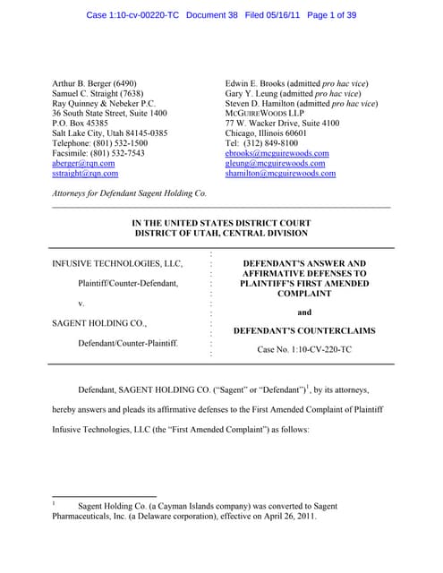 Answer counterclaim and 3rd party complaint | PDF
