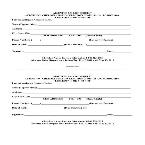 2011 Absentee Ballot Request | PDF