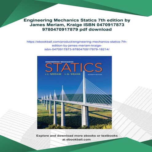 Engineering Mechanics Statics 7th edition by James Meriam, Kraige ISBN ...