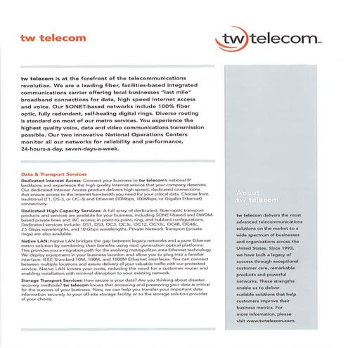 Introduction to tw telecom | PDF | Phone Services | Home Utilities