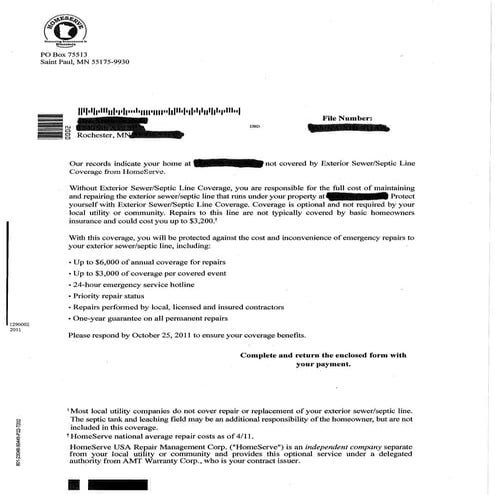 Exterior Sewer/Septic Line Coverage letter | PDF