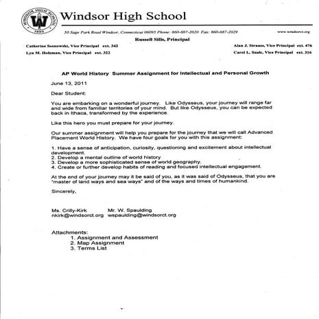 2011 ap world summer assignment and letter | PDF