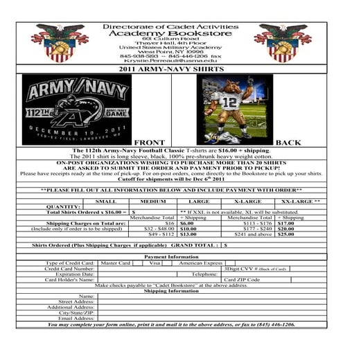 2011 Army Navy T-Shirt Order Form | PDF