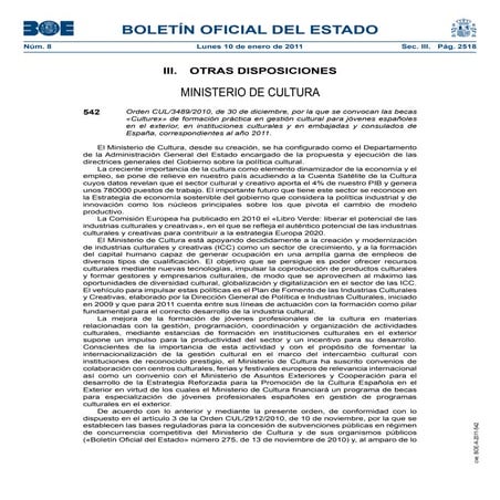 Becas «Culturex» de formación práctica en gestión cultural para jóvenes españoles en el exterior ...