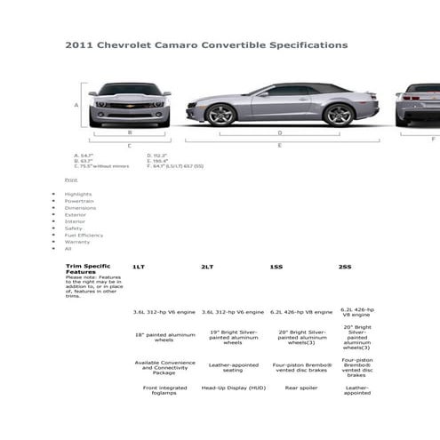 2011 chevrolet camaro convertible specifications | DOC