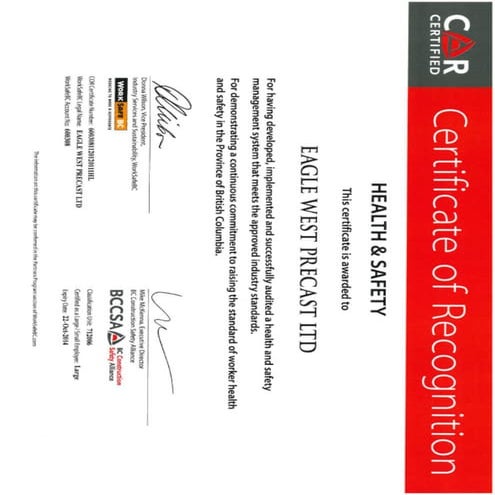 COR Certification - Eagle West Precast Ltd | PDF