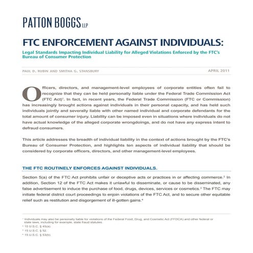 FTC Enforcement Against Individuals: Legal Standards Impacting ...